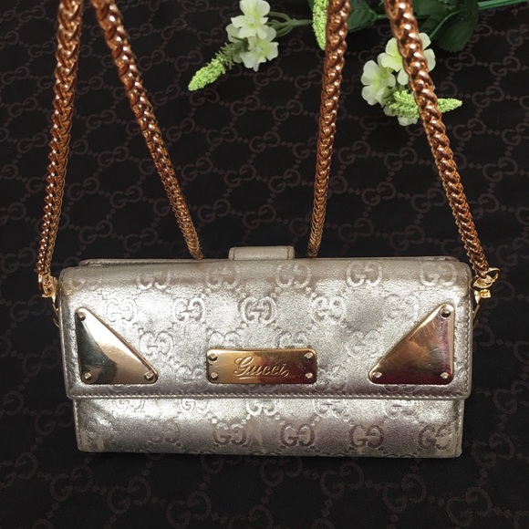 Gucci | Bags | Authgucci Gold Long Wallet Wchain Crossbody | Poshmark